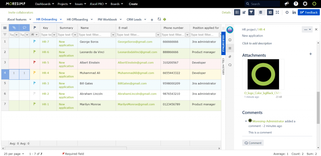 JExcel for HR Project Management - MORESIMP Blog