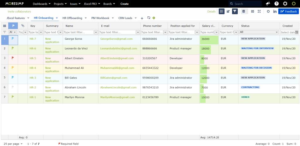 JExcel for HR Project Management - MORESIMP Blog