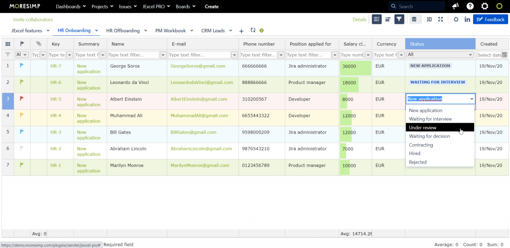 JExcel for HR Project Management - MORESIMP Blog